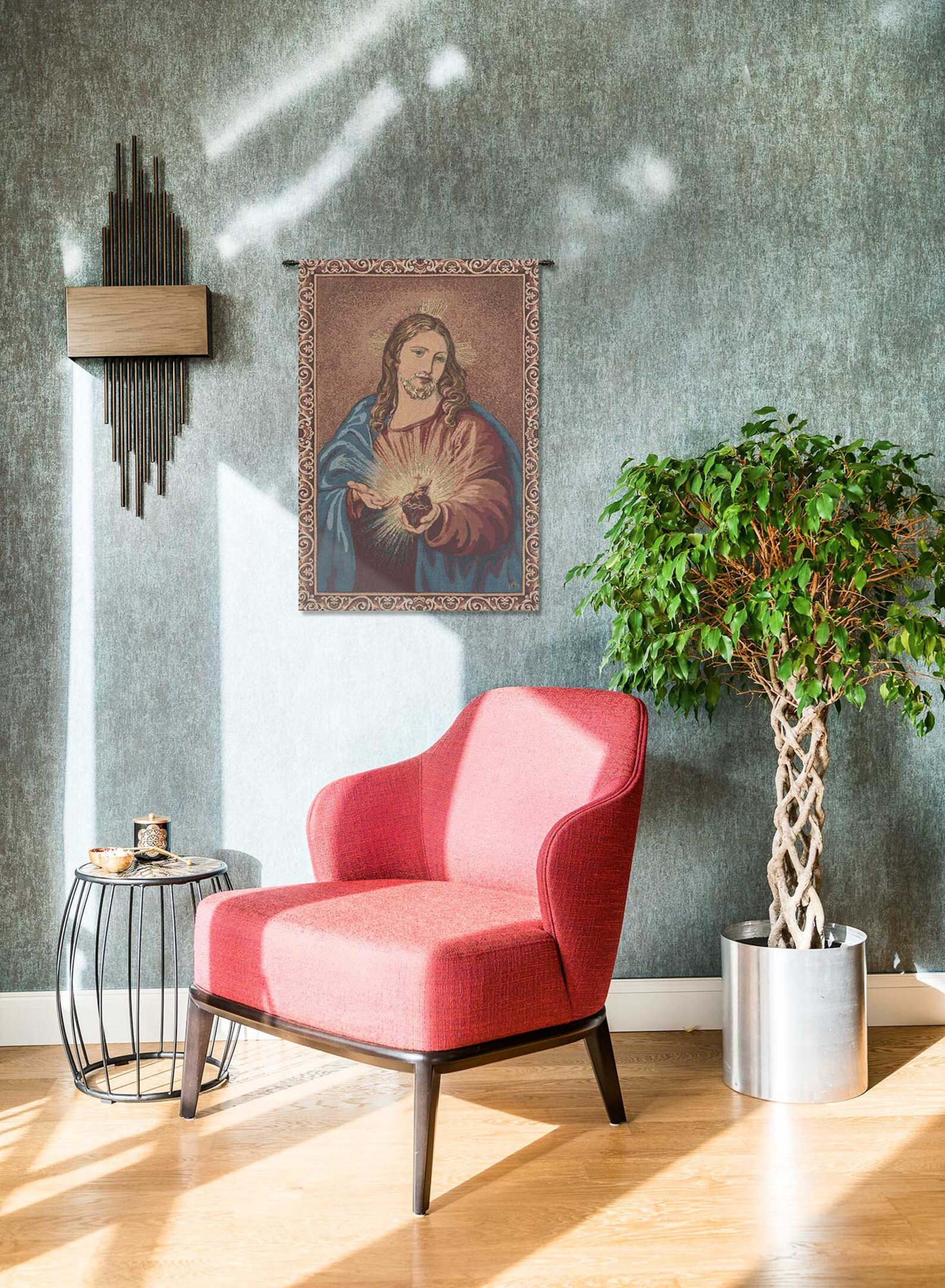 Sacred Heart of Jesus Belgian Tapestry - Woven European Christian Wall ...