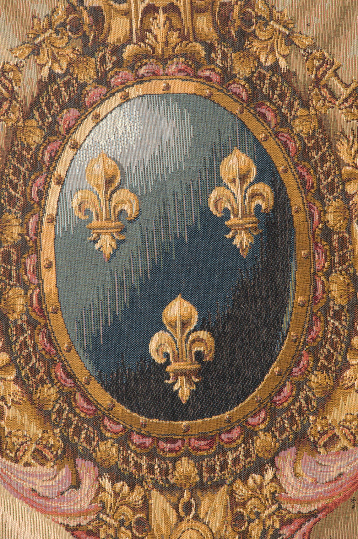 French Woven Wall Tapestry: Grandes Armoiries Creme, Medieval Fleur De ...