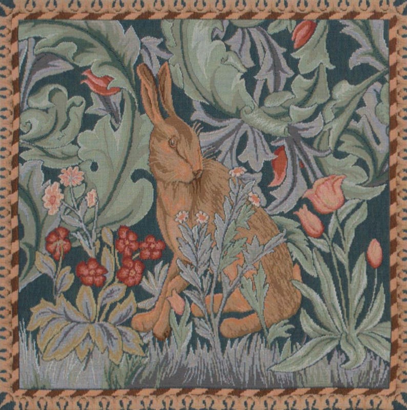 William Morris Rabbit Tapestry Pillow Cover: Jacquard Woven Cotton ...
