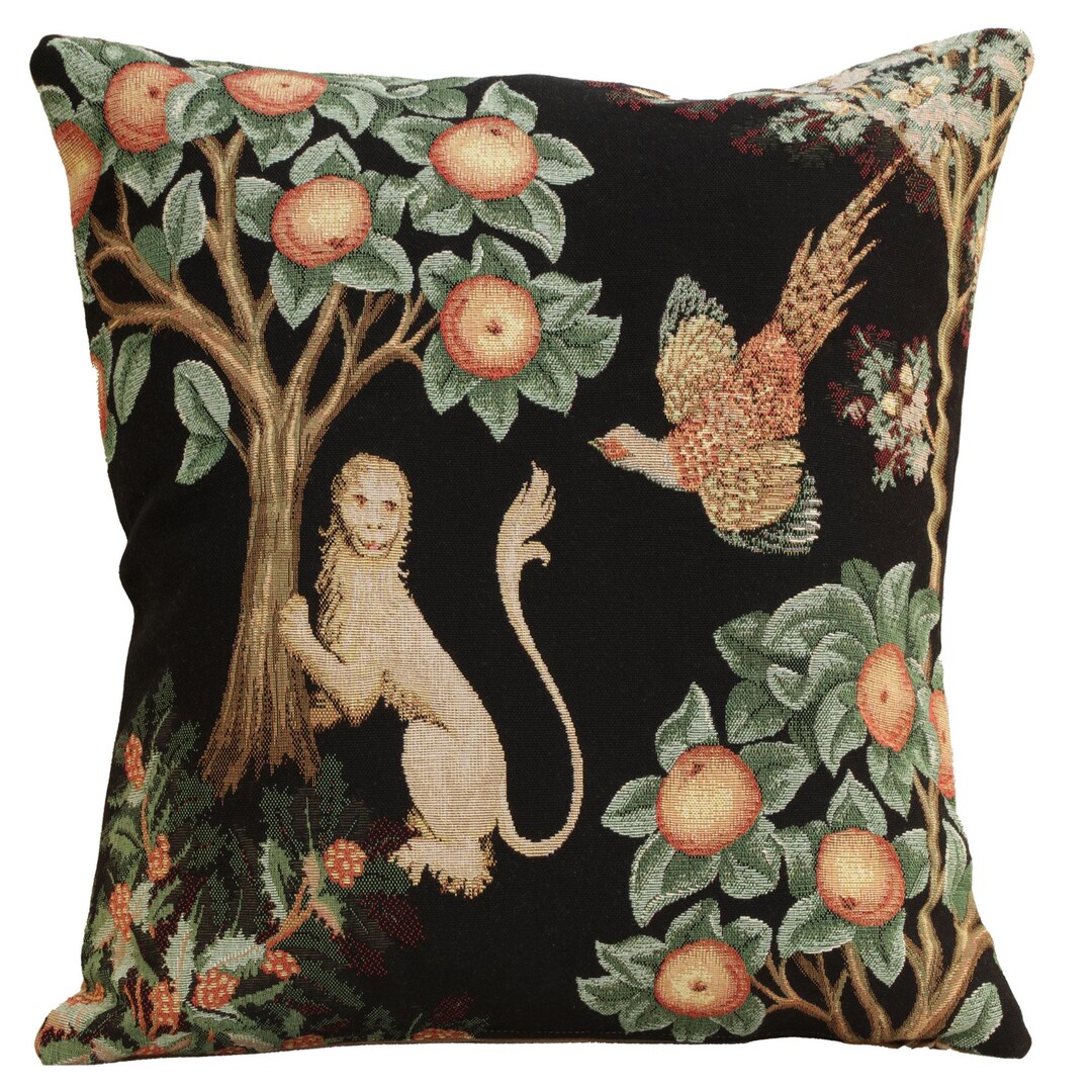 Lion and Pheasant Tapestry Pillow Cover: Medieval Jacquard Woven ...