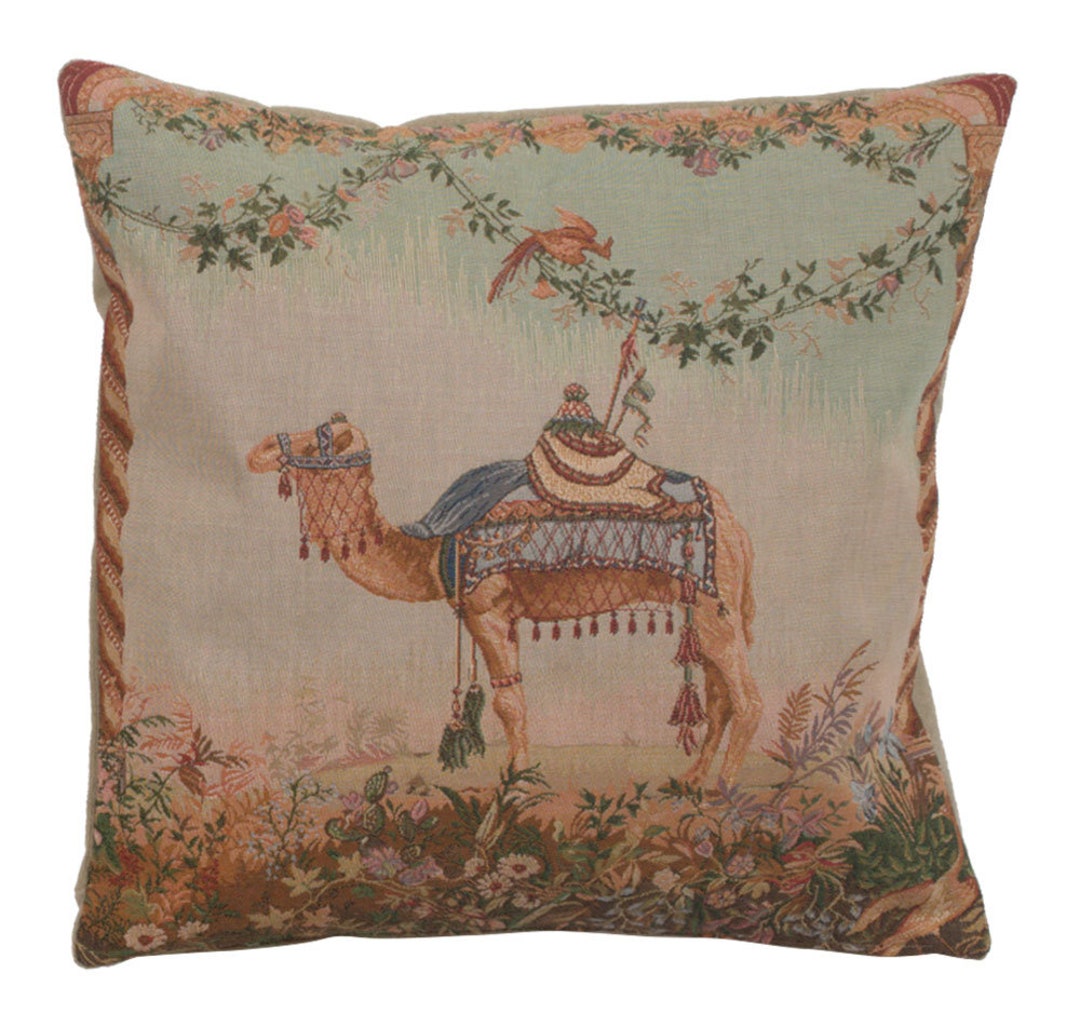 Camel BELGIAN Tapestry Cushion Cover 19x19 Inch Jacquard Pillow Cover ...