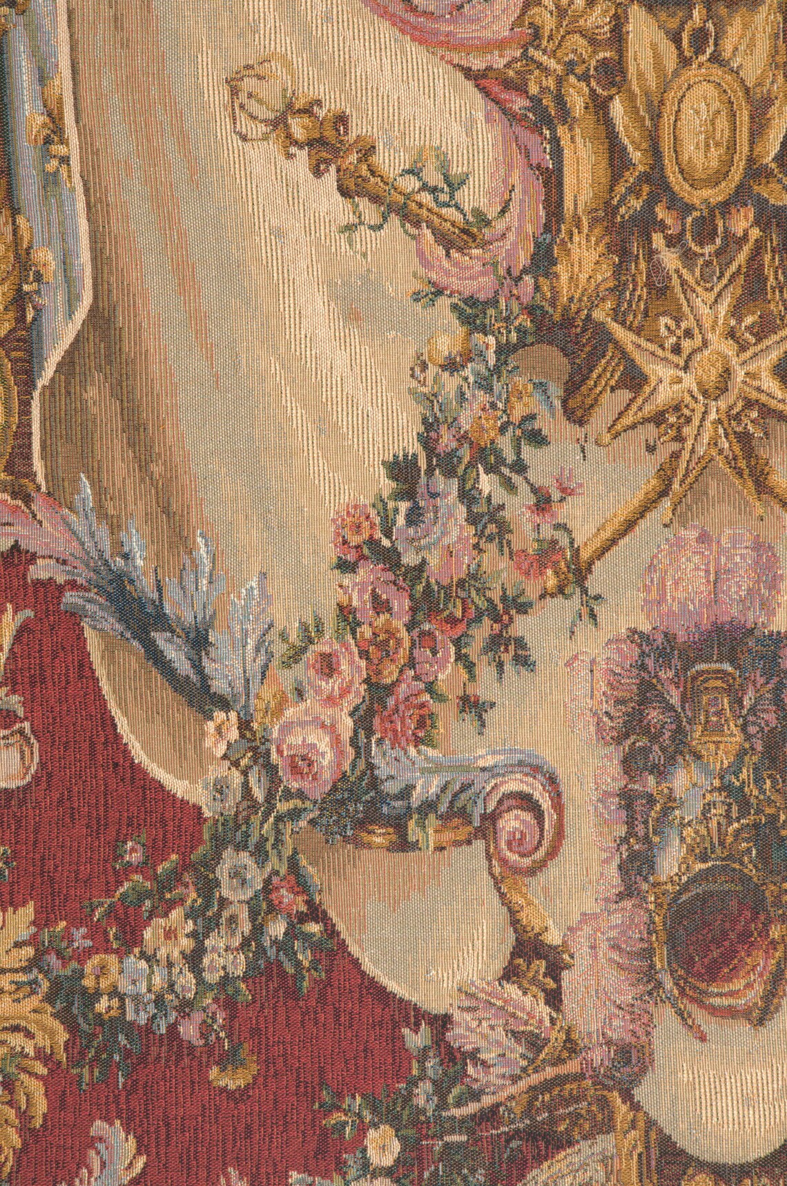 Medieval French Tapestry: Armoiries Red Floral Jacquard Wall Art ...