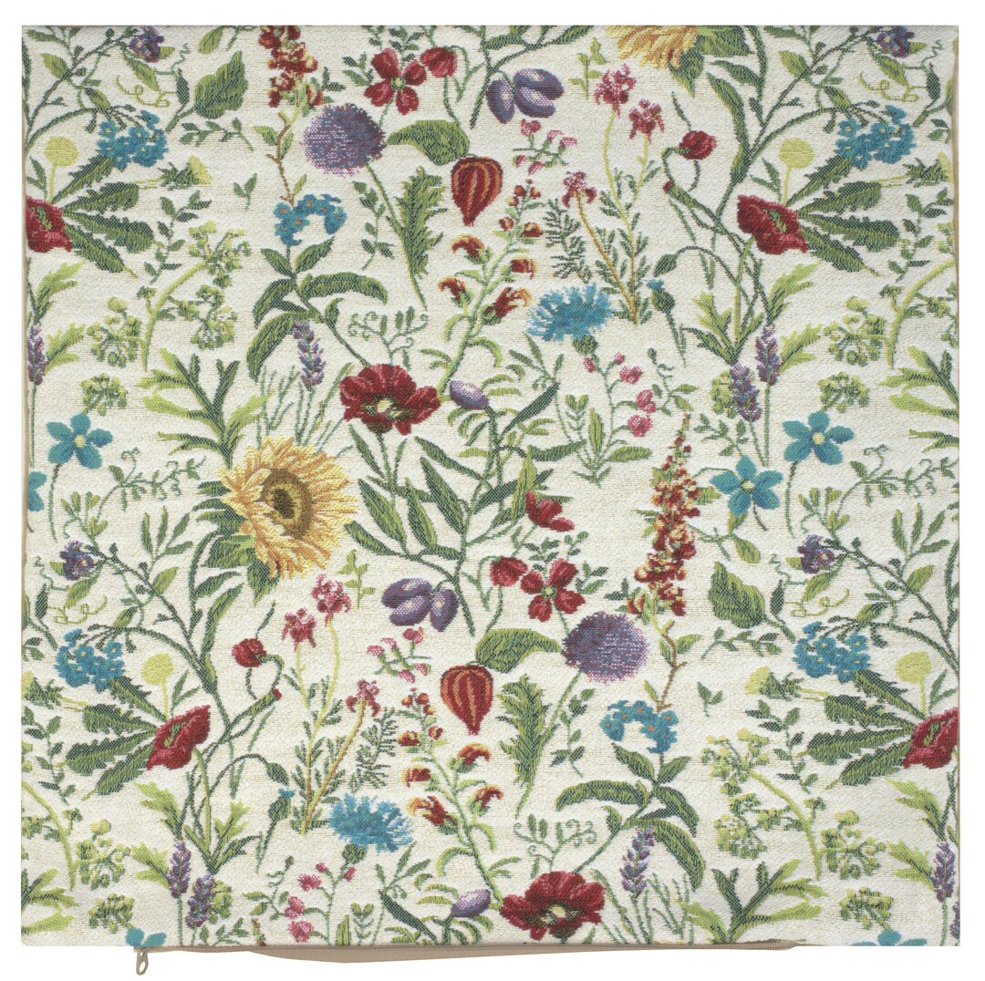Fleurs Des Champs Jacquard Woven Belgian Tapestry Cushion 18x18 Inch ...