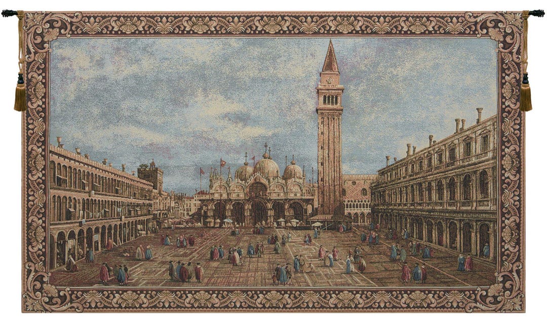 Venetian Cityscape Wall Tapestry - Piazza San Marco Woven Hanging for ...