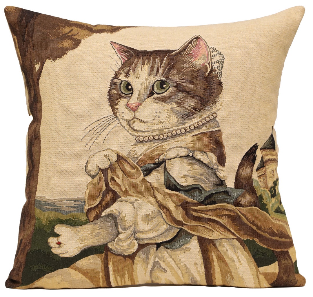 18x18 Inch Inch Belgian Cat Tapestry Pillow Cover by Susan Herbert ...