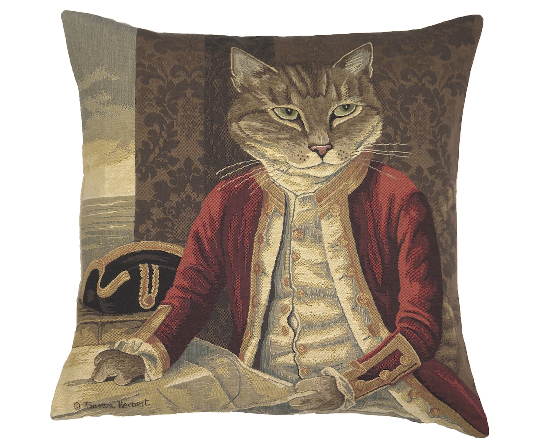 Belgian Tapestry Cat Pillow Cover Susan Herbert Art 18x18 Inch ...