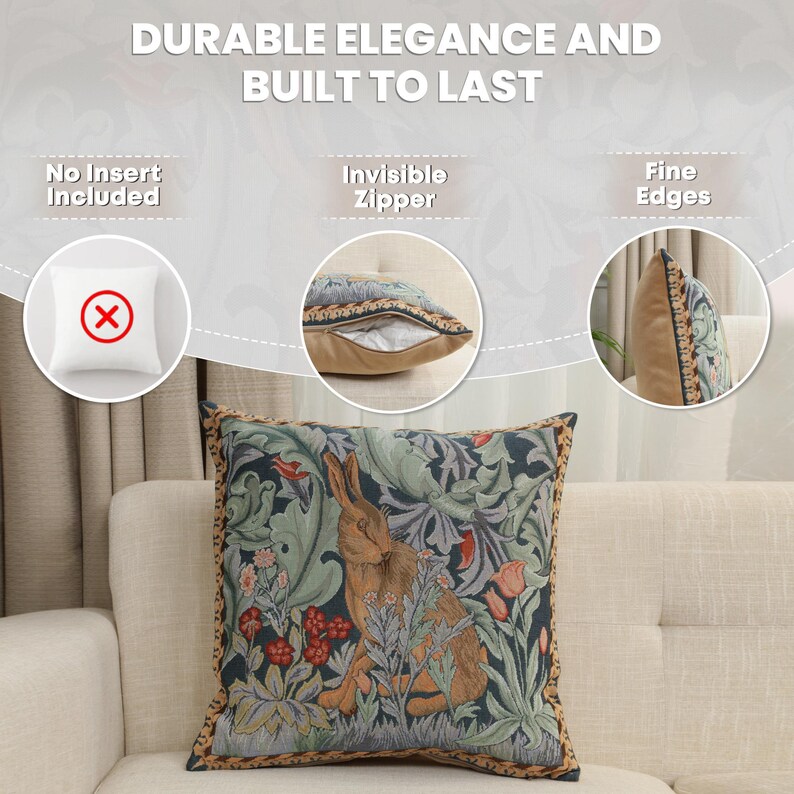 William Morris Rabbit Tapestry Pillow Cover: Jacquard Woven Cotton ...