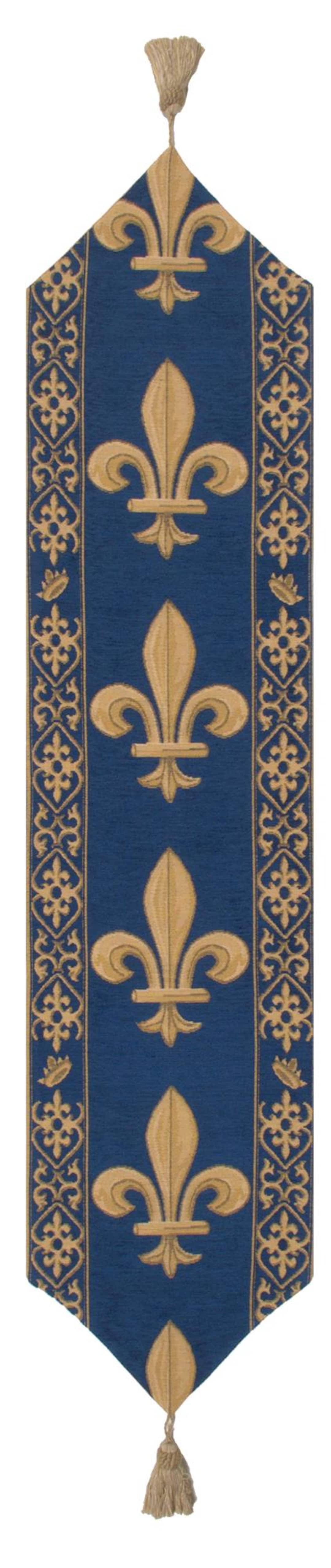 Fleur De Lys Blue Jacquard Woven Table Runner 12x64 Inch - Royal French ...
