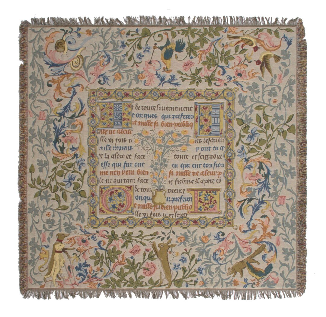 Floral Bird Tapestry Afghan Throw Blanket Cottagecore Woven Belgian ...
