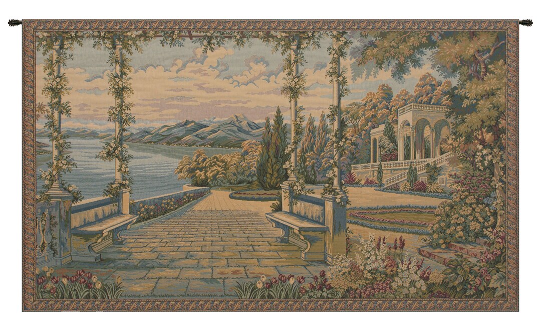 Lake Como European Wall Tapestry - Woven Italian Floral Art Decor ...