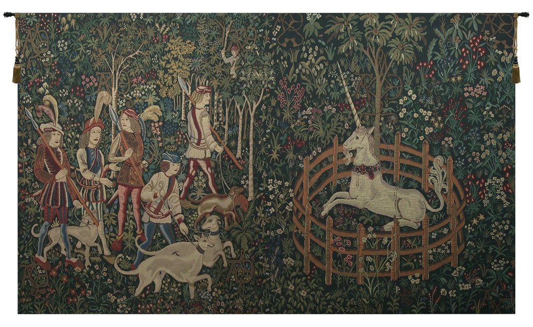 Unicorn in Captivity Tapestry: Medieval Woven Wall Art - Etsy