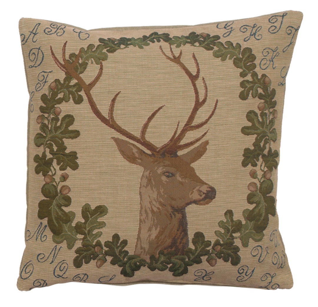 French Stag Throw Pillow Cover Vintage Deer Jacquard Cushion Rustic ...
