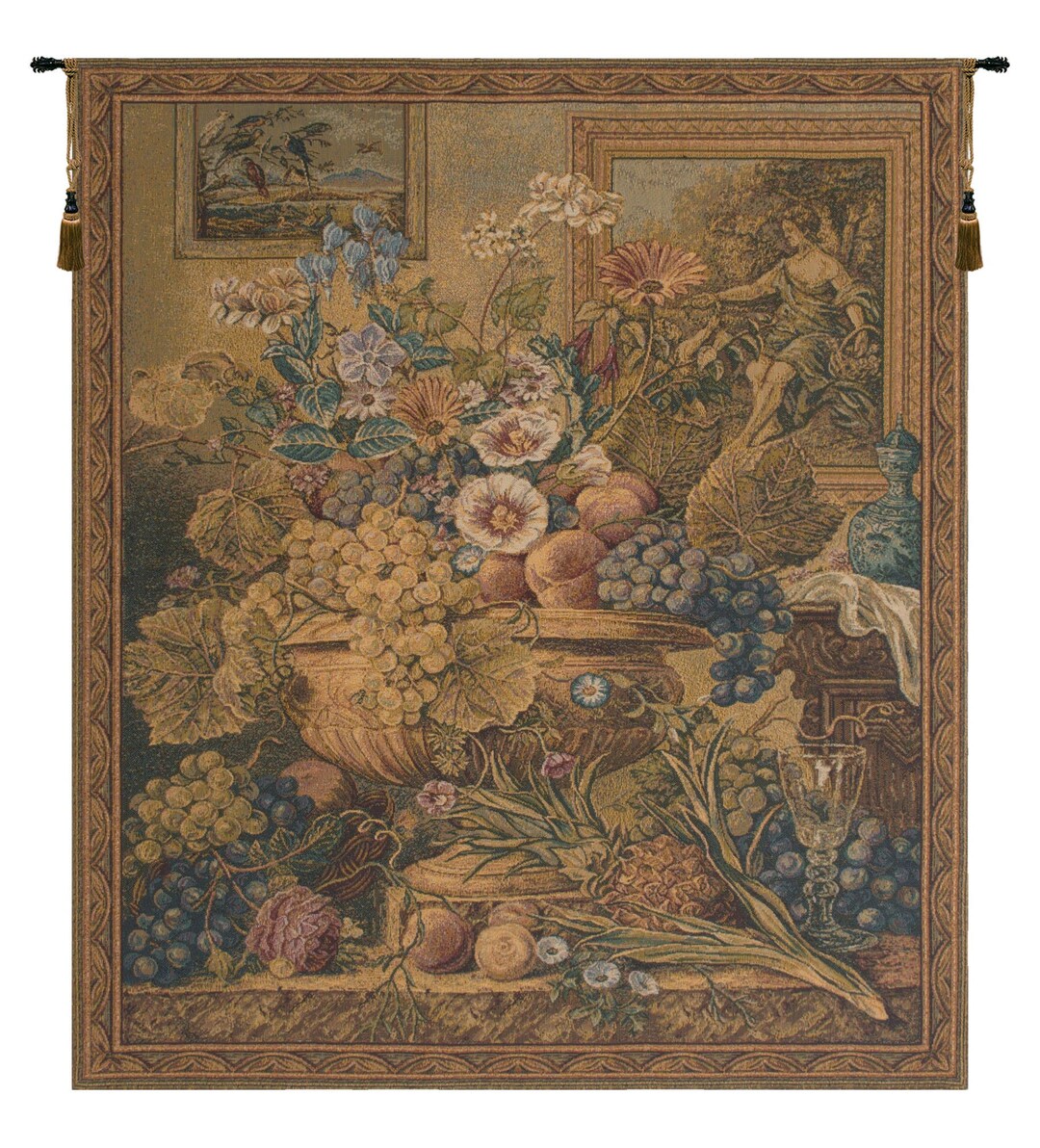 Bouquet and Frames European Wall Tapestry - Floral Decorative Wall ...