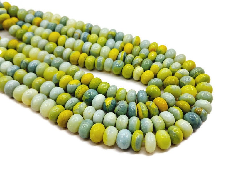 16 Yellow Green Opal Smooth Rondelle Beads Multi Opals - Etsy