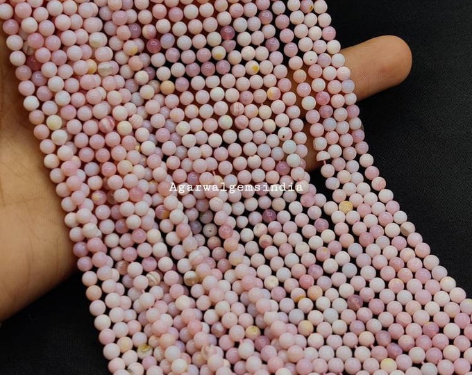 13" AAA Peruvian Pink Opal Smooth Round 4 Mm Beads, Taffy Pink Opal Plain Ball Beads for Jewelry ...