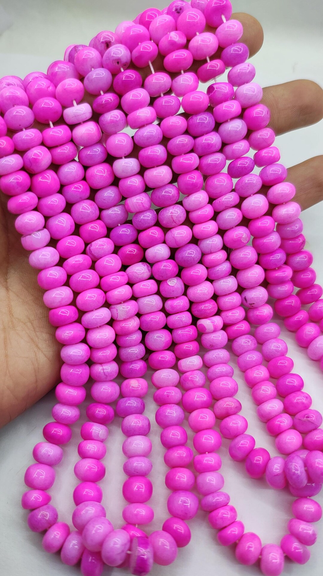 Hot Pink Opal Beads: 9-10mm Smooth Rondelle, 16