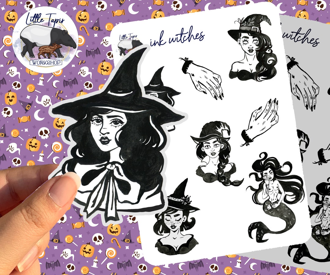 Ink Illustration Witch Character Design Sticker Sheet for - Etsy