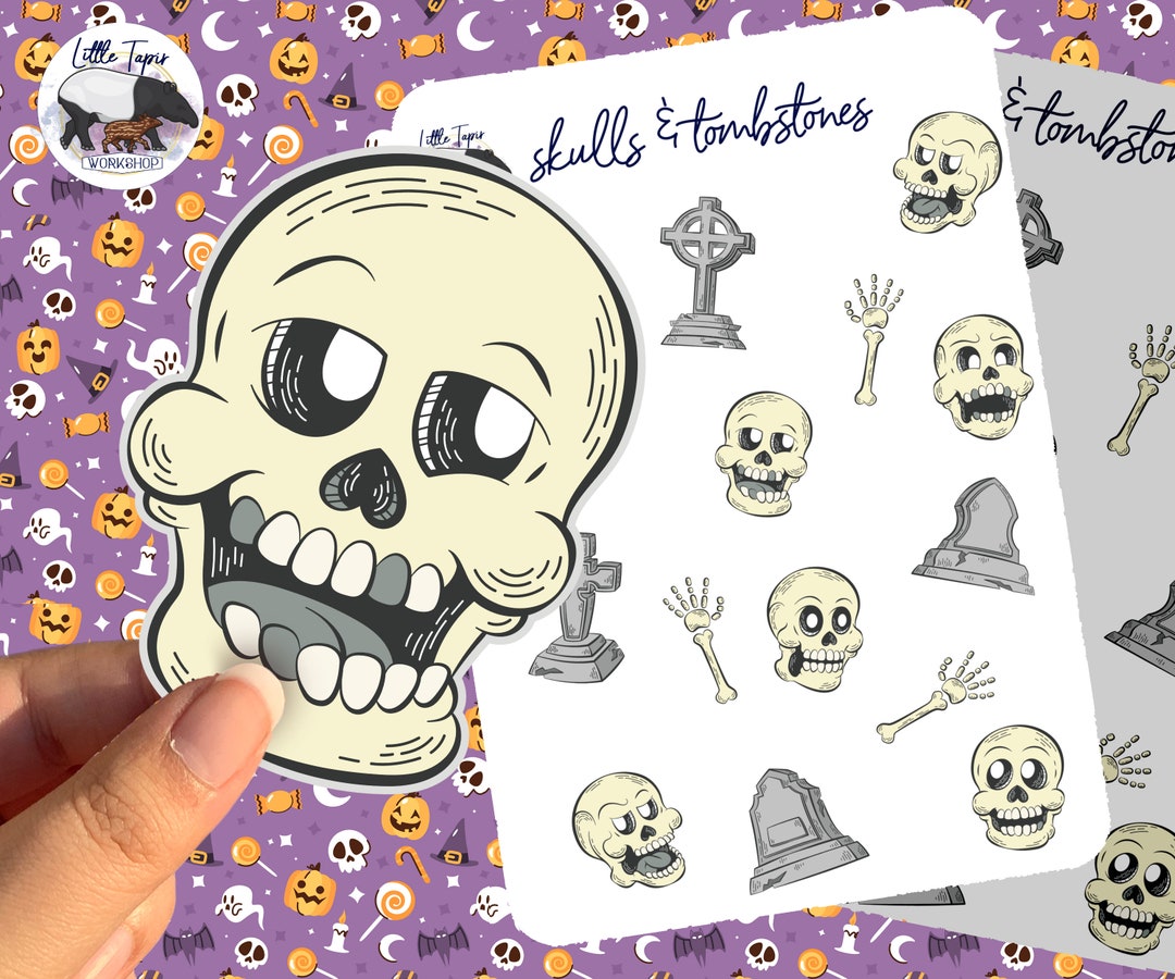 Cartoon Skull and Tombstone Stickers for Halloween Planner - Etsy