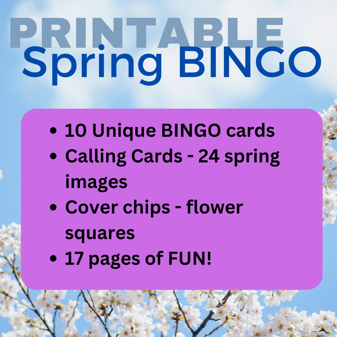 Spring BINGO Printable, Spring Games, Spring PDF Game, Spring FUN ...