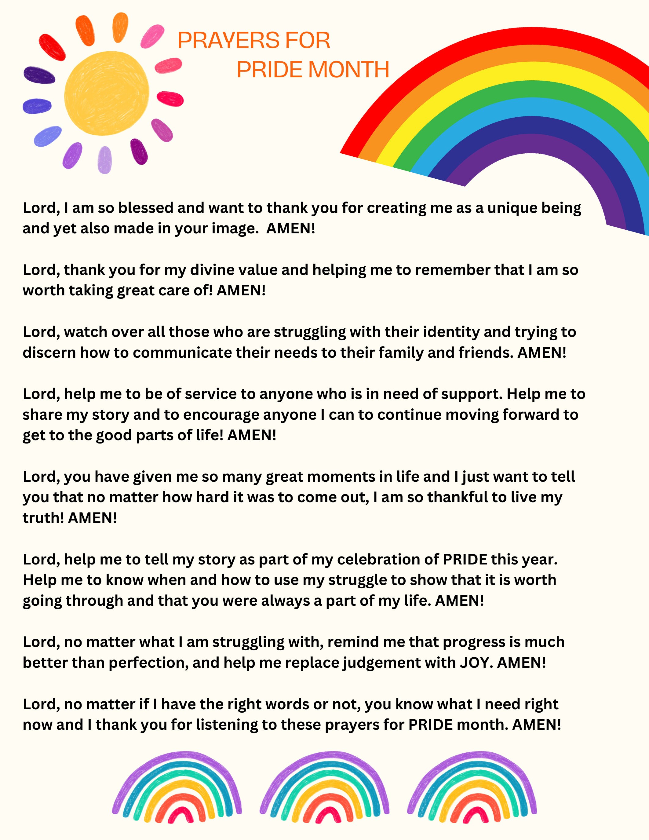 Gay & Lesbian Pride Prayers, Printable Pride Prayers, Prayers for LGBT ...