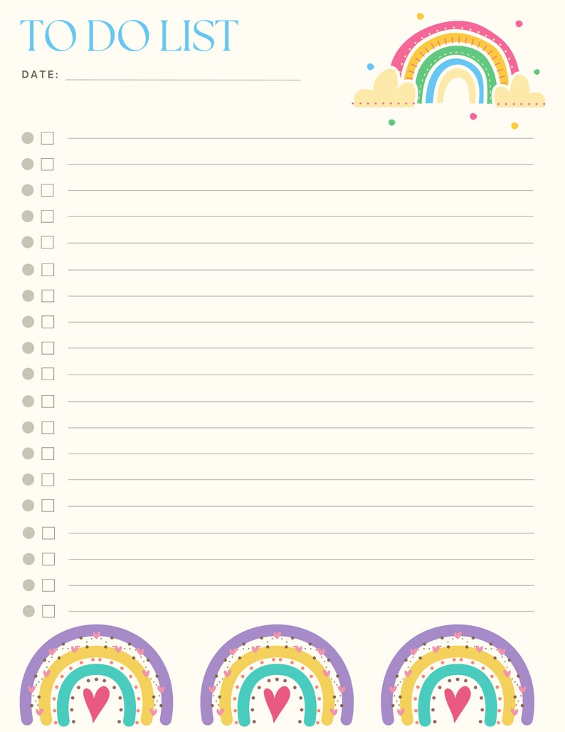 Bundle of Rainbow to Do List Printables, Rainbow to Do List Printable ...