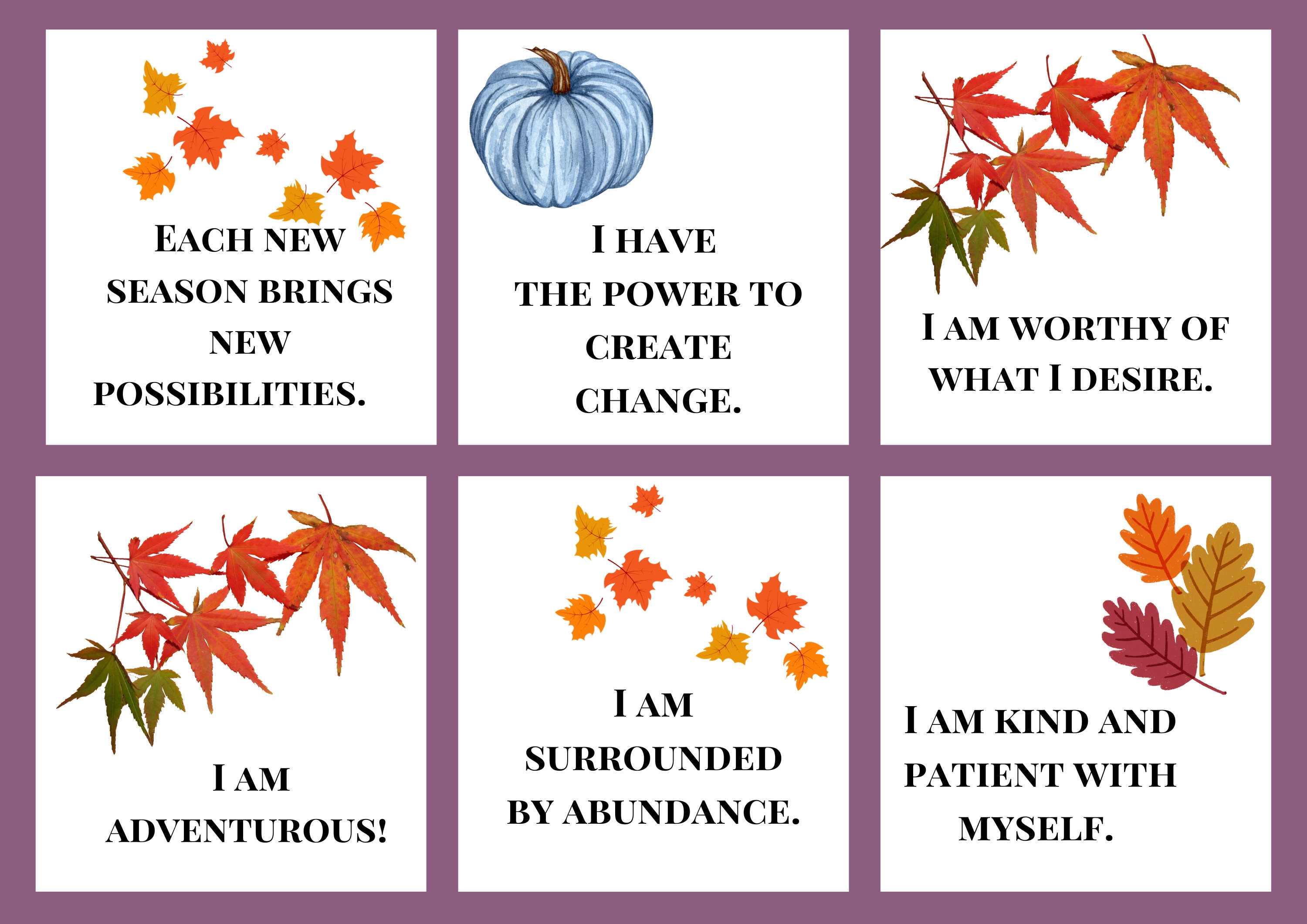 Fall Affirmations, Fall Printable Affirmation Cards, Fall Inspiration ...