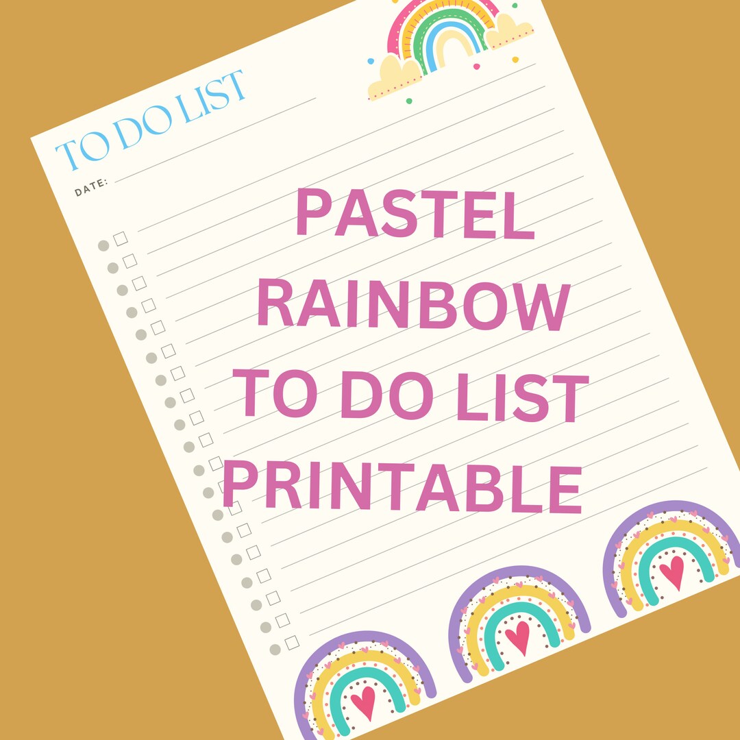 Pastel Rainbow to Do List Printable, to Do List Printable, Rainbow to ...