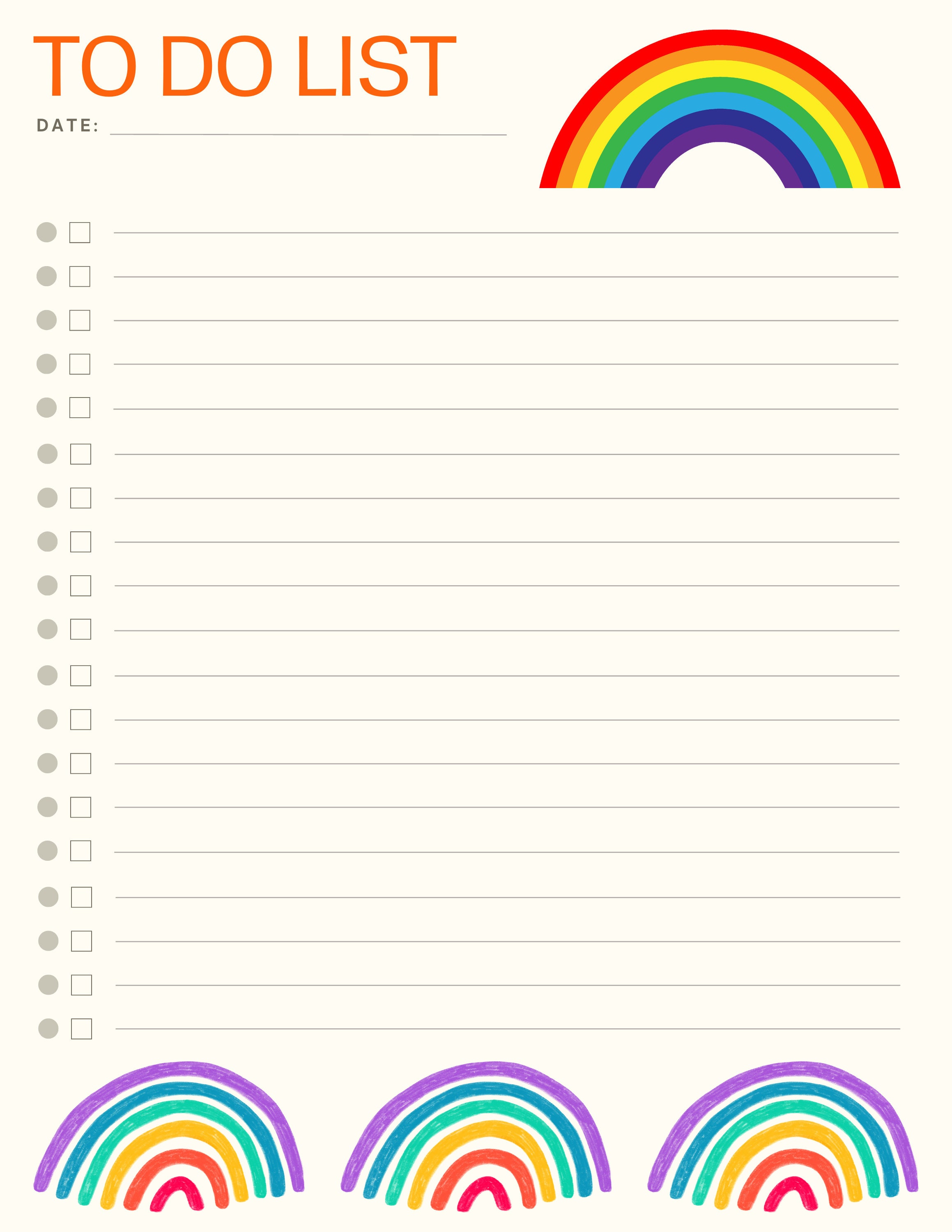 Rainbow to Do List Printable, Colorful to Do List Printable, Minimal to ...