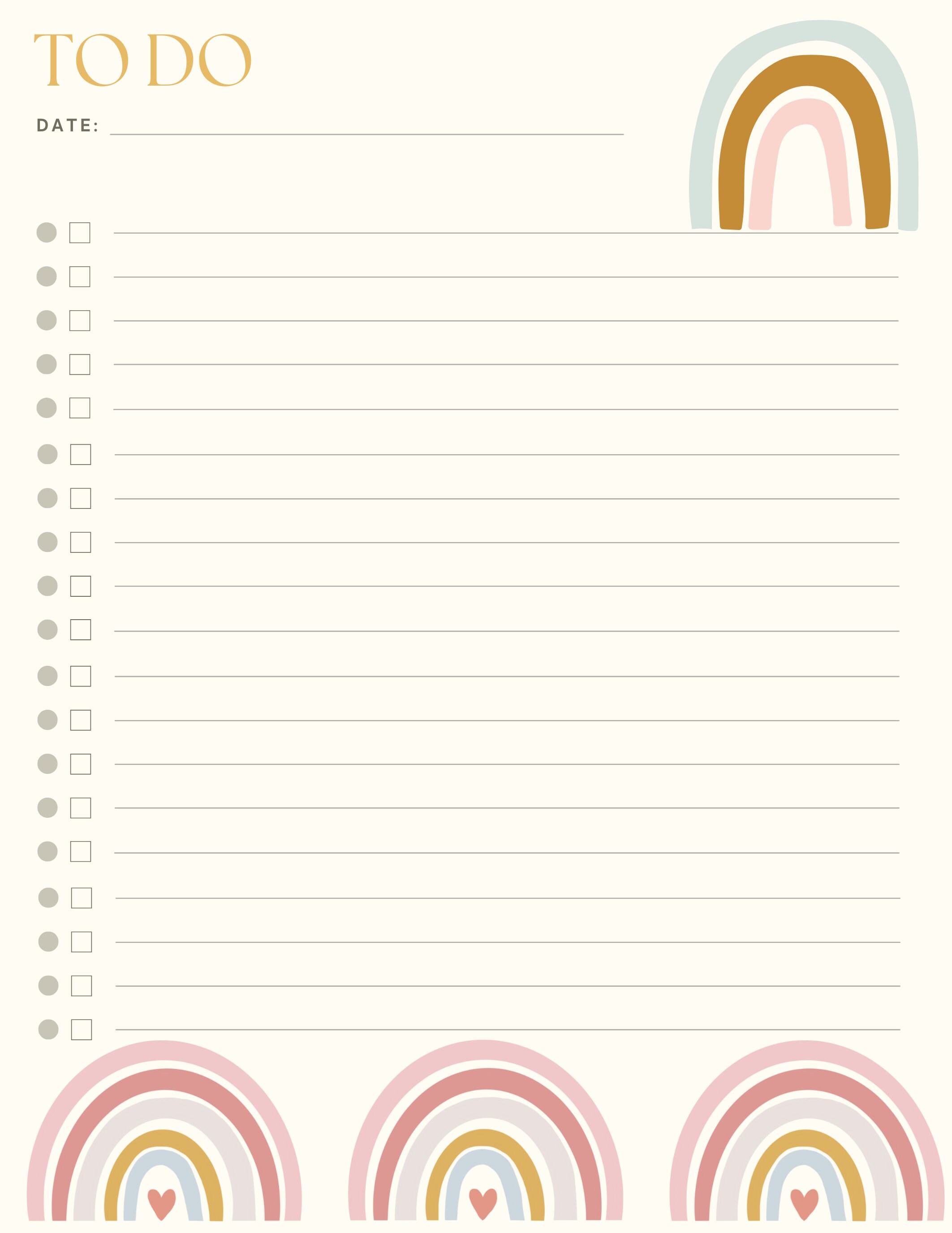 Bundle of Rainbow to Do List Printables, Rainbow to Do List Printable ...