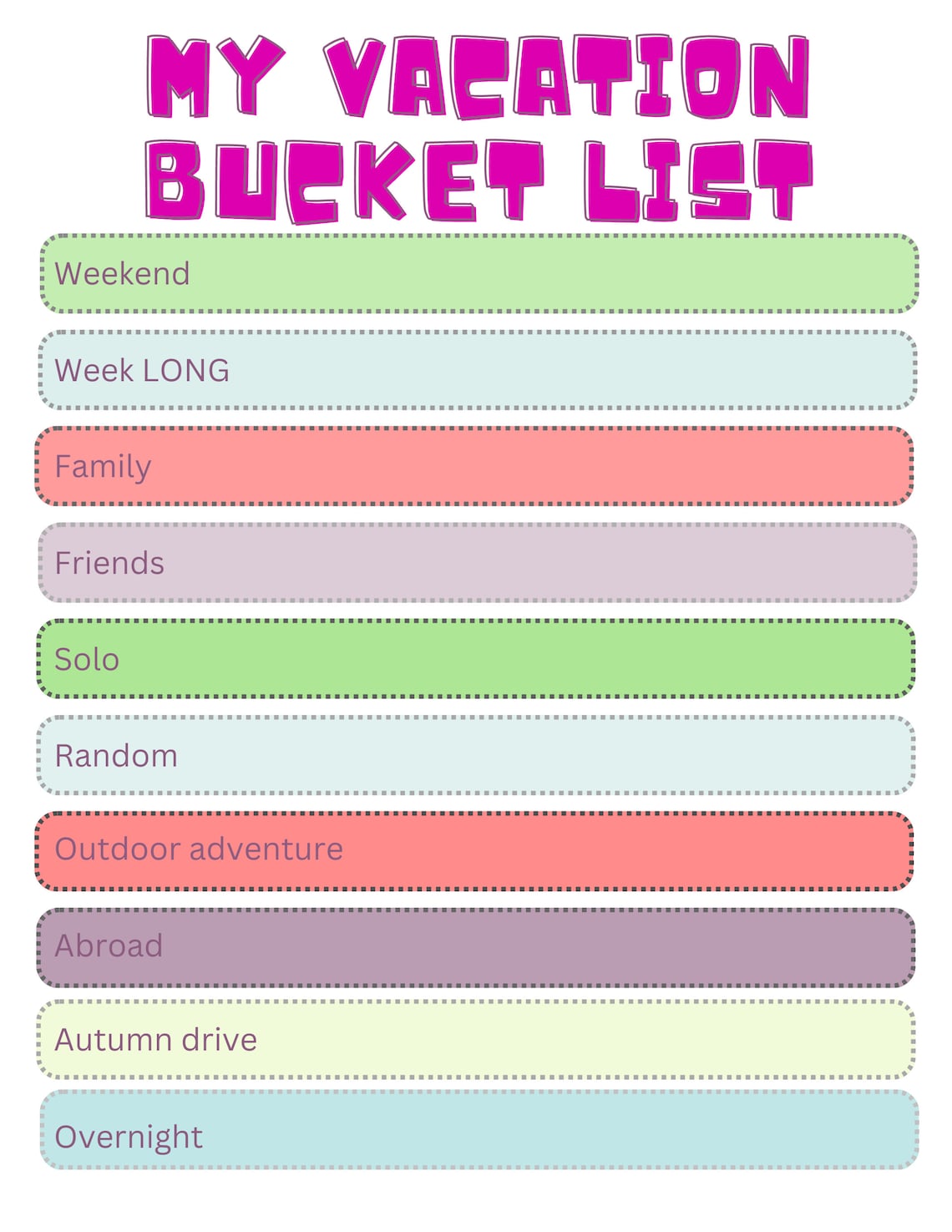 Vacation Bucket List Printable, Vacation Ideas, Vacation Wish List ...