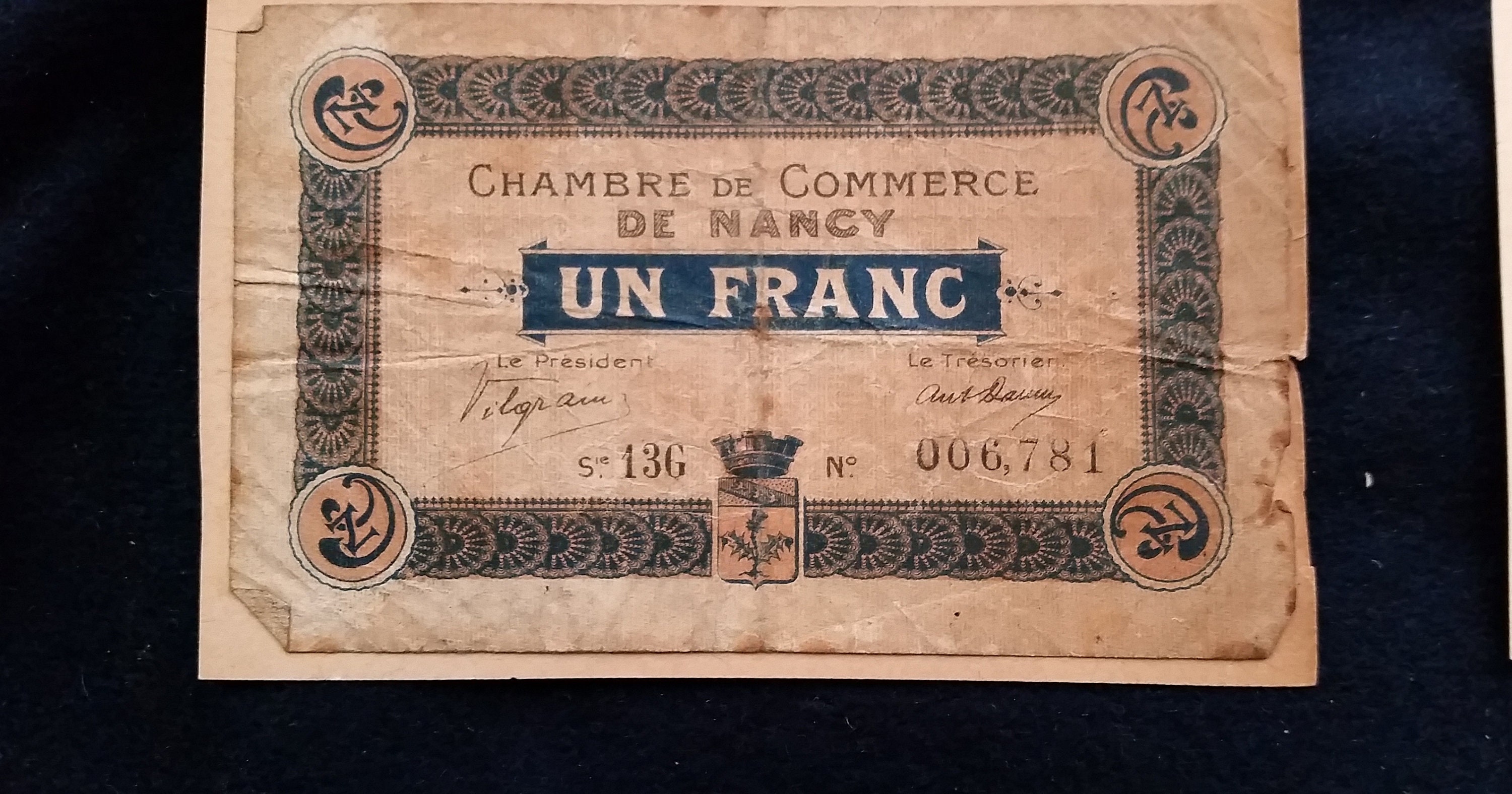 France Un Franc Paper Currency Dijon, Nancy, Troyes, Metz 1917 - 1920 ...