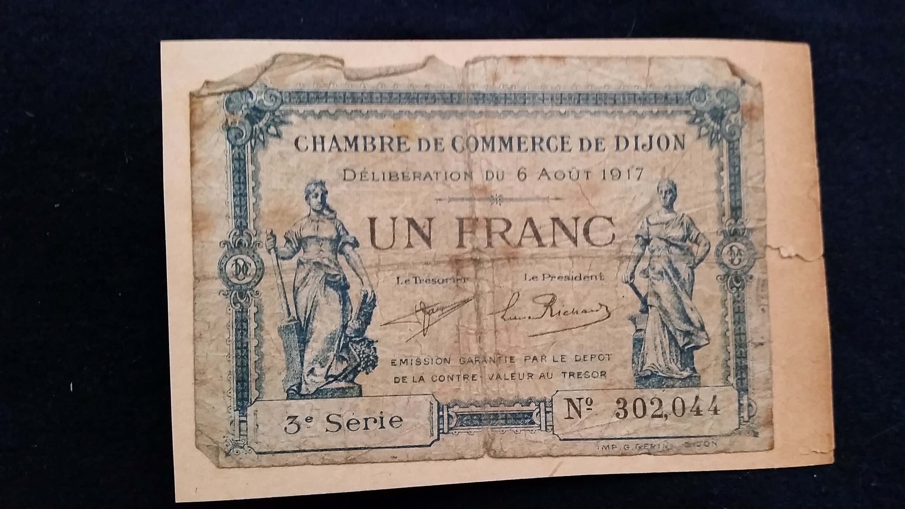 France Un Franc Paper Currency Dijon, Nancy, Troyes, Metz 1917 - 1920 ...