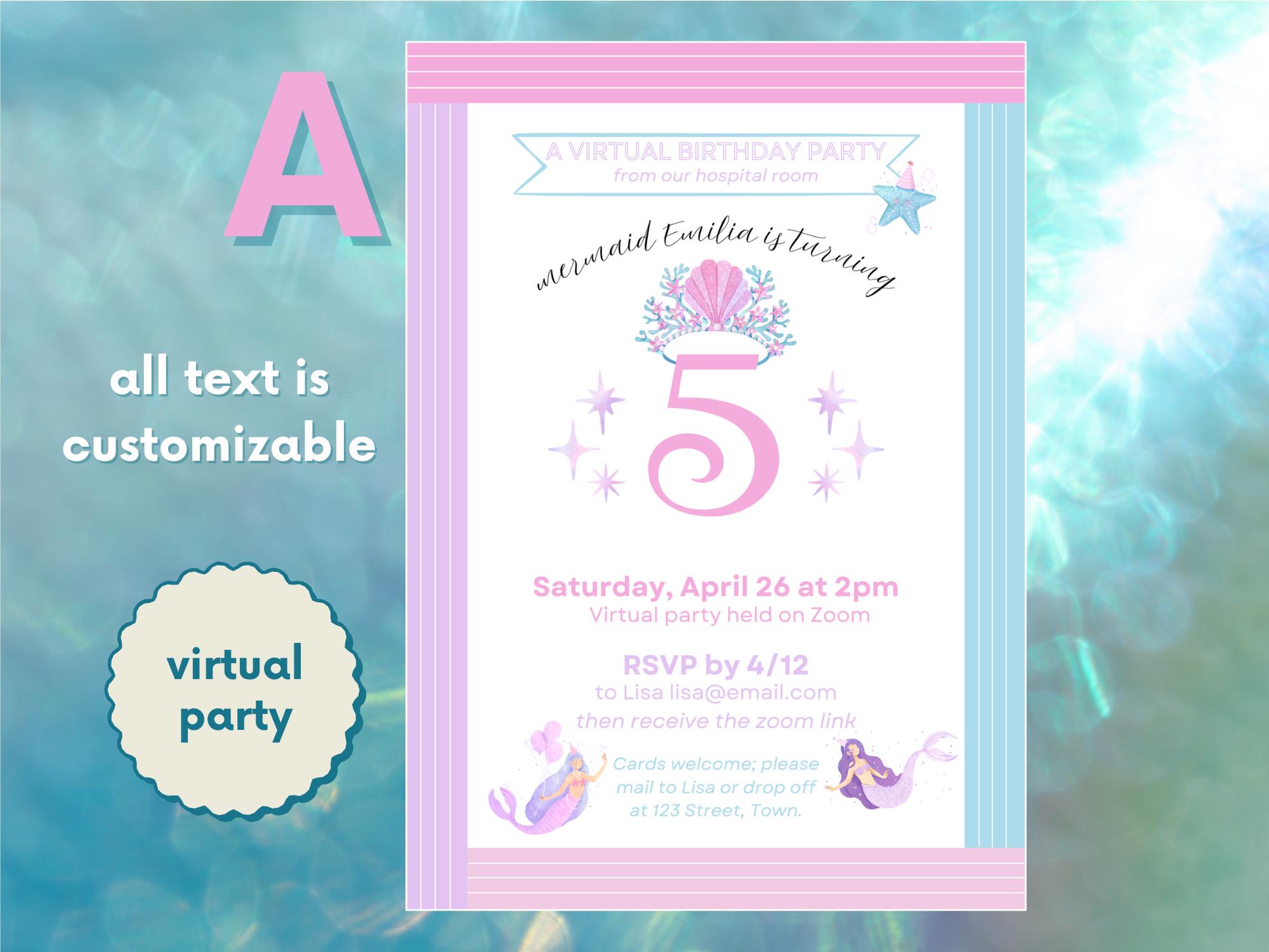 Editable Hospital Birthday Invite & Matching Thank You - Mermaid Bday ...