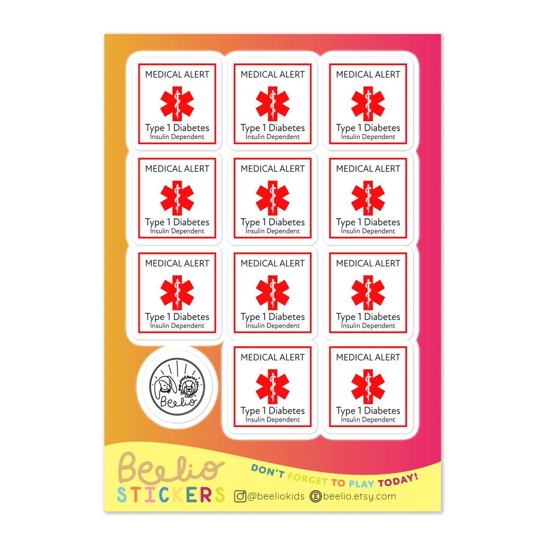 Type 1 Diabetes Medical Alert Vinyl Sticker Sheet – Waterproof Insulin ...