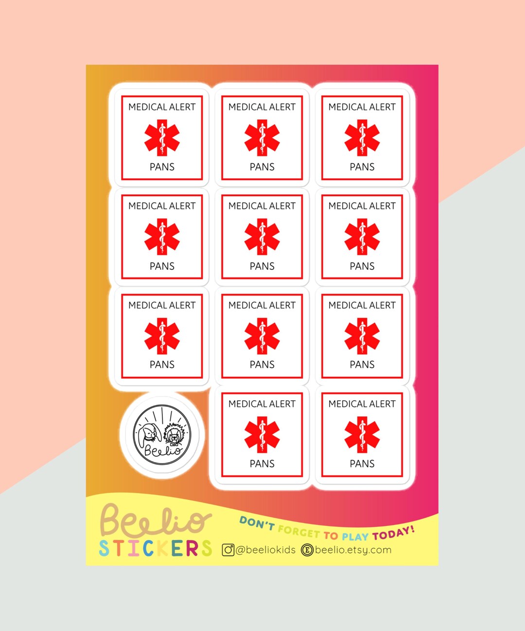 PANS Medical Alert Sticker Sheet | Pediatric Acute-onset ...