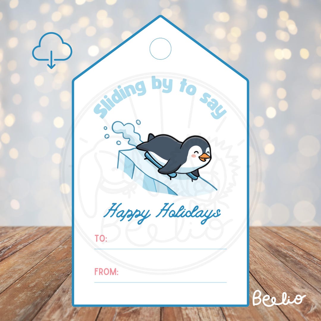 Gift Tags Penguin Holiday, Sliding by to Say Happy Holidays Tags, Kids ...