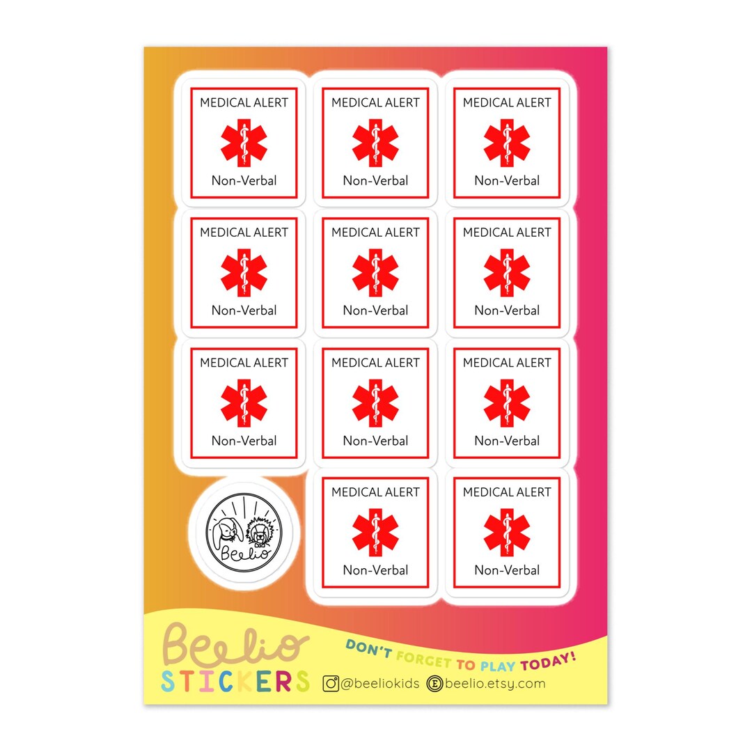 Non-verbal Medical Alert Vinyl Sticker Sheet - Medical Alert Stickers ...