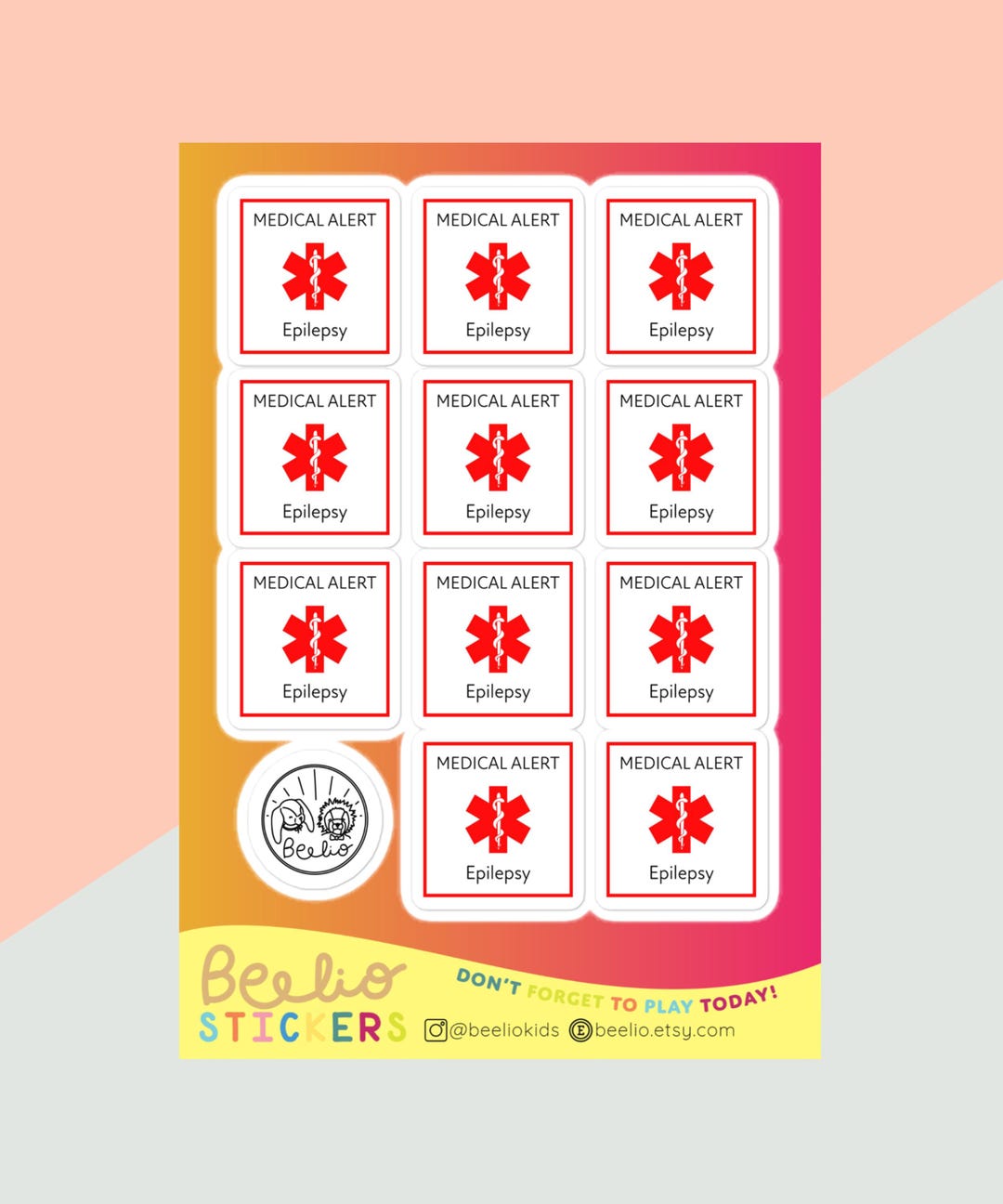 Epilepsy Medical Alert Sticker Sheet | Seizure Safety Labels for Kids ...