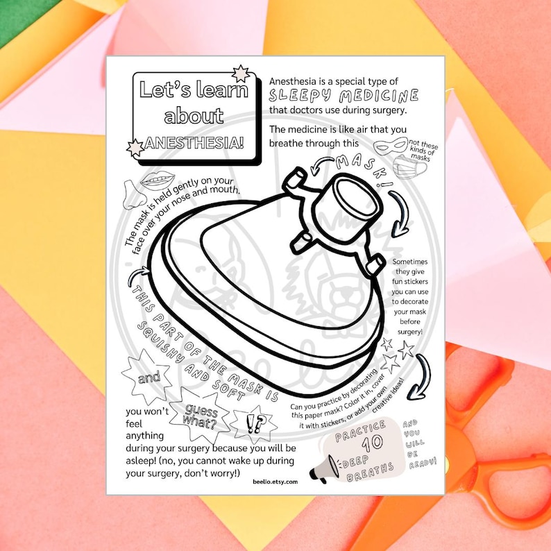 Educational Kids Coloring Page to Learn About Anesthesia (mask ...