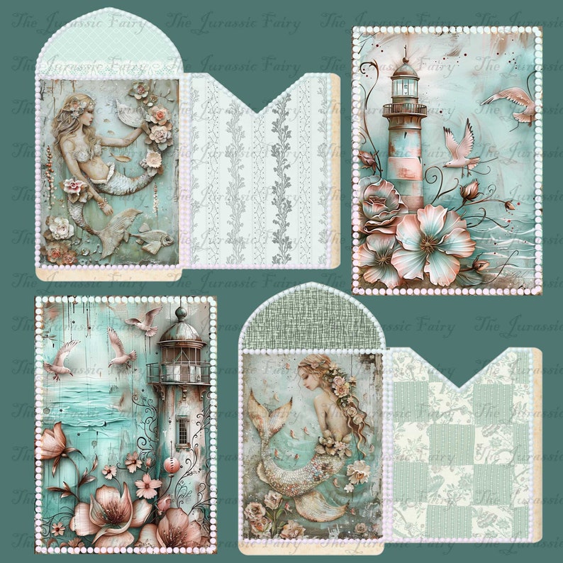 Shabby Chic Mermaid Envelopes, Cards & Tags (printable) - Etsy