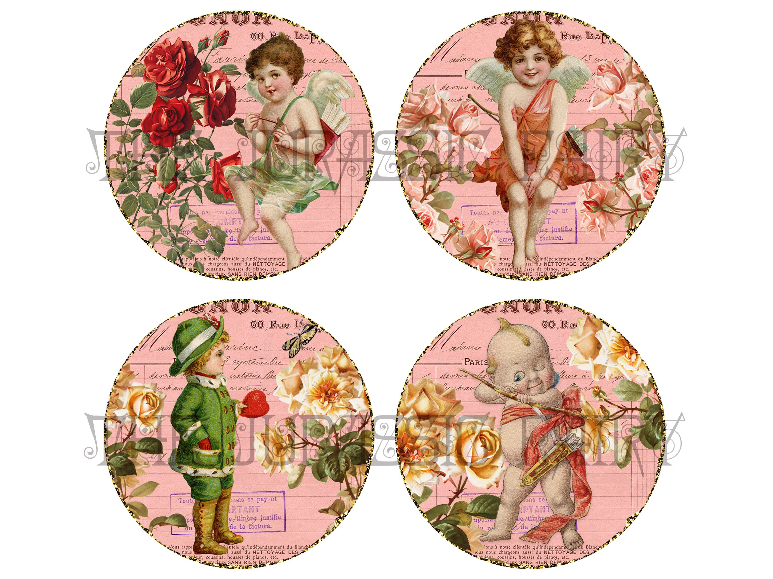 36 Printable Valentine Romantic Roses Themed 2.5 Inch Circles Digital ...