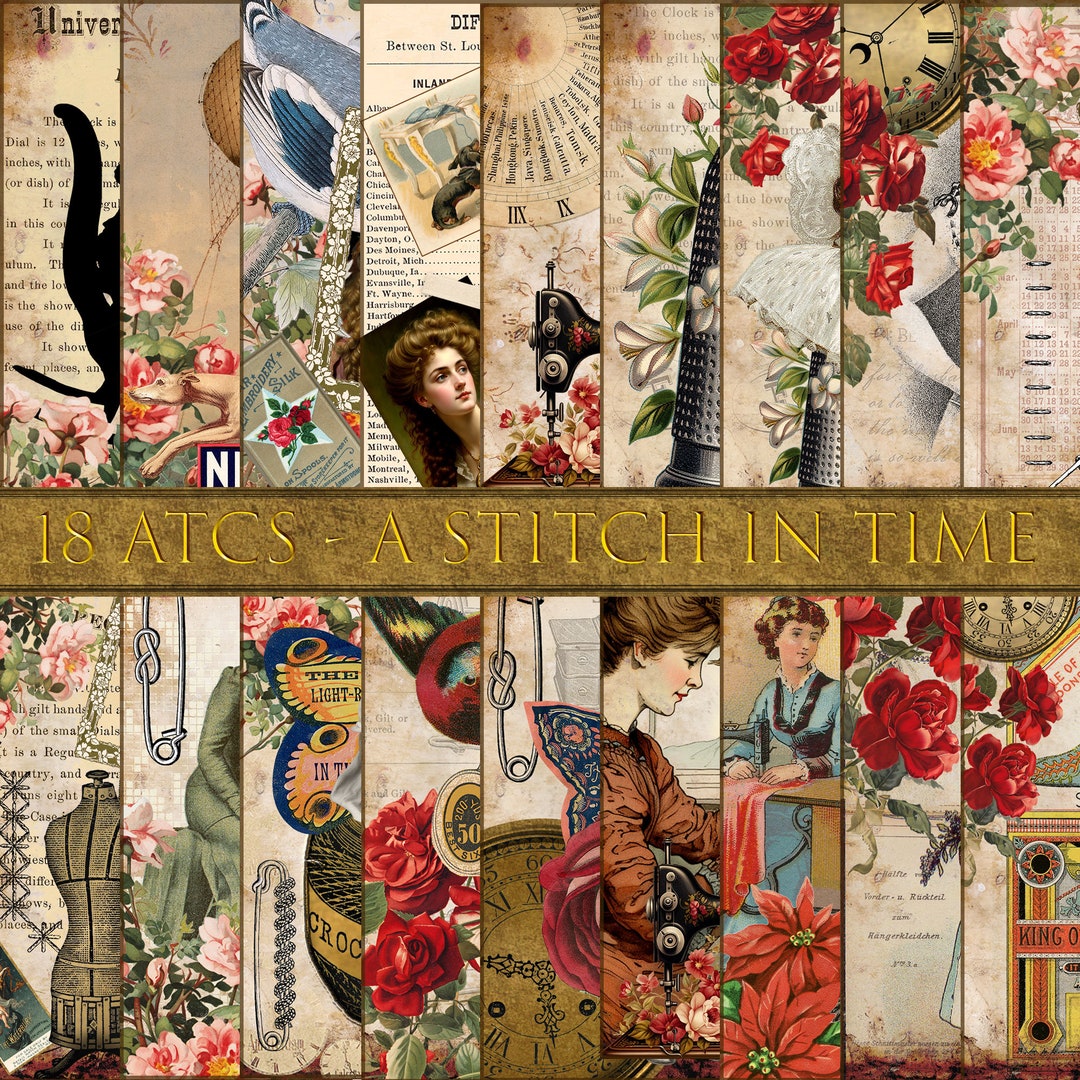 Sewing Theme ATC Cards: Vintage Ladies, Roses, Clocks (printable) - Etsy