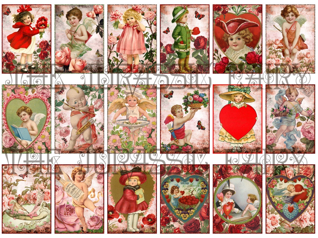 18 Pink and Red Valentine Cherubs and Children Printable ATC Cards ...