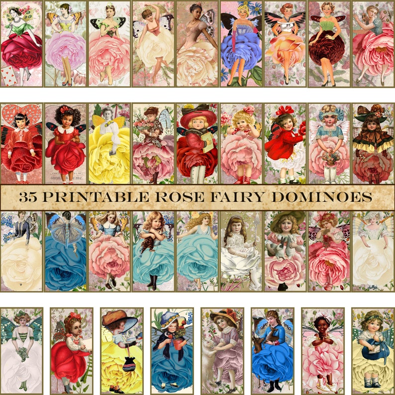 35 Printable Digital Dominoes Downloads Rose Fairies Themed Dominoes 1 ...