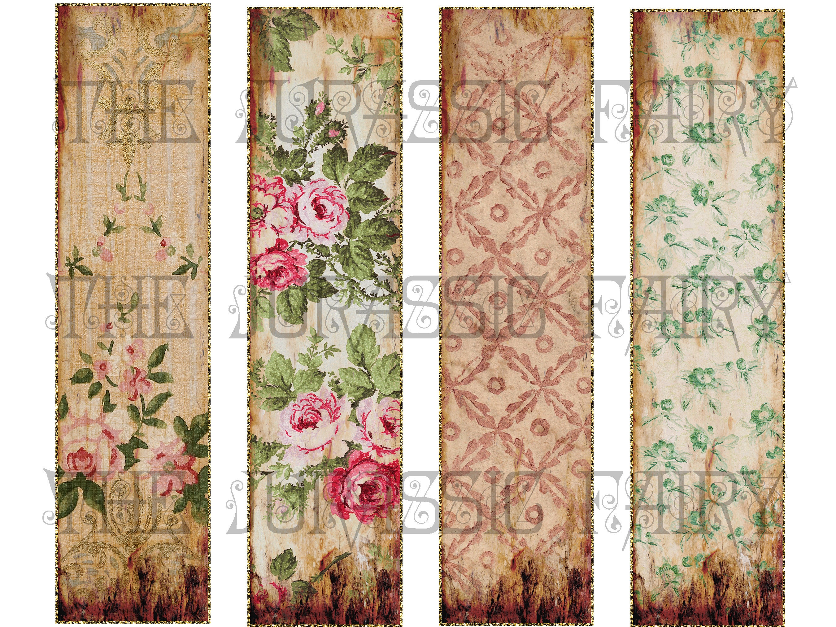 Shabby Chic Printable Bookmarks Flowers, Backgrounds Suitable for Junk ...