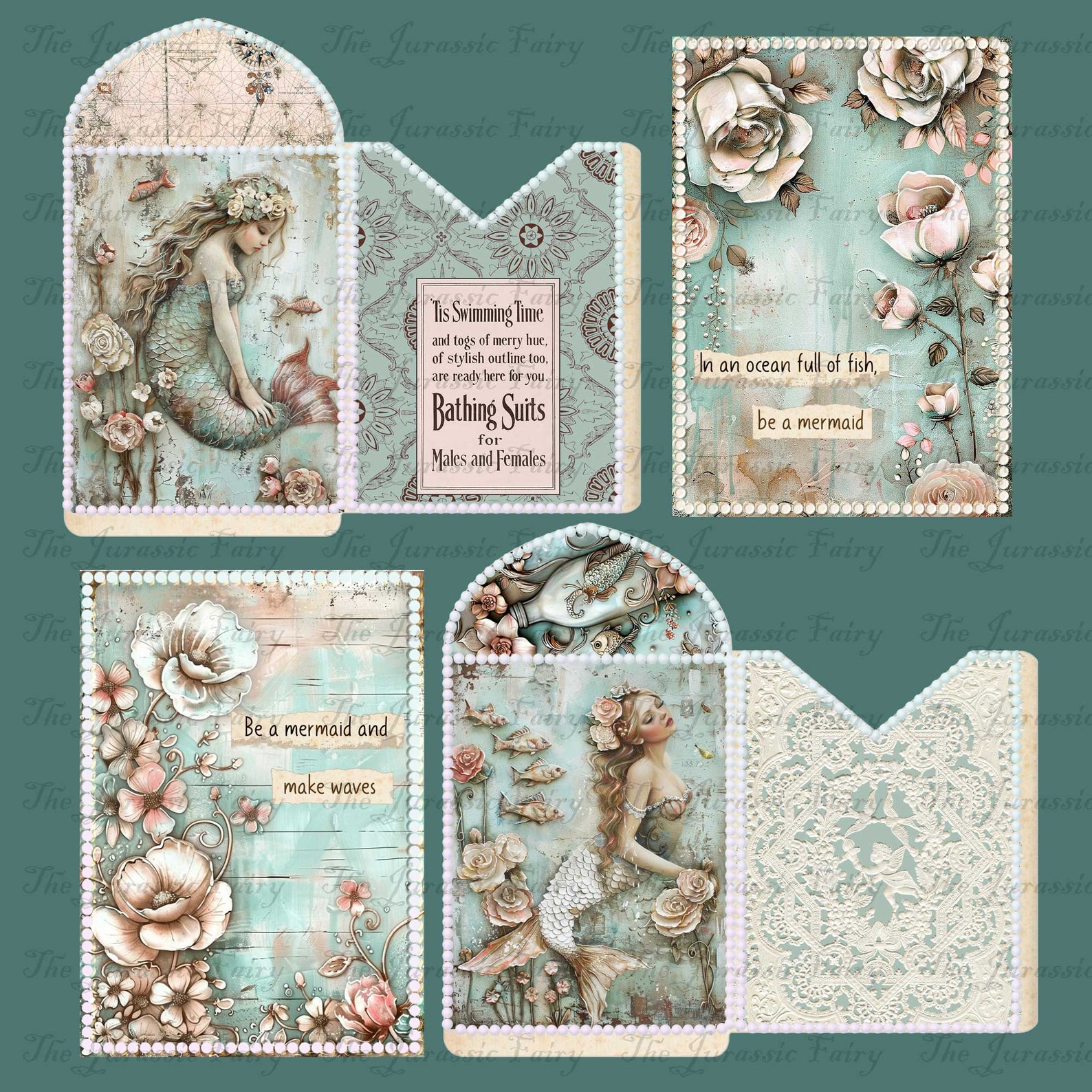 Shabby Chic Mermaid Envelopes, Cards & Tags (printable) - Etsy