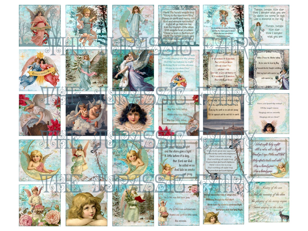 30 Christmas Angel Inchies / Twinchies Collage Sheet Winter Hues and ...