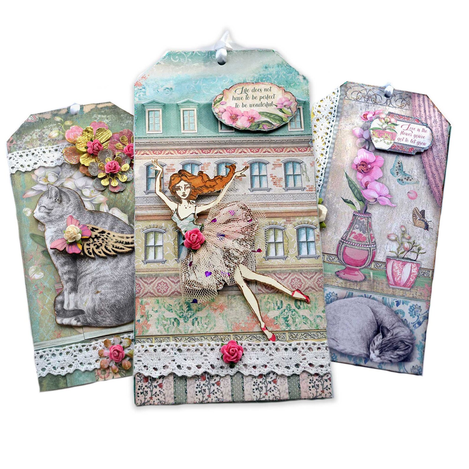 Giant Tags Including Pop-up Made With Stamperia Orchid and Cats Paper ...