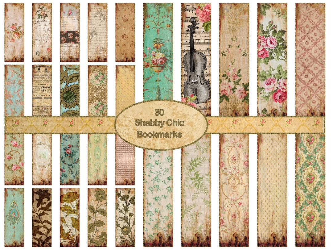 Shabby Chic Printable Bookmarks Flowers, Backgrounds Suitable for Junk ...