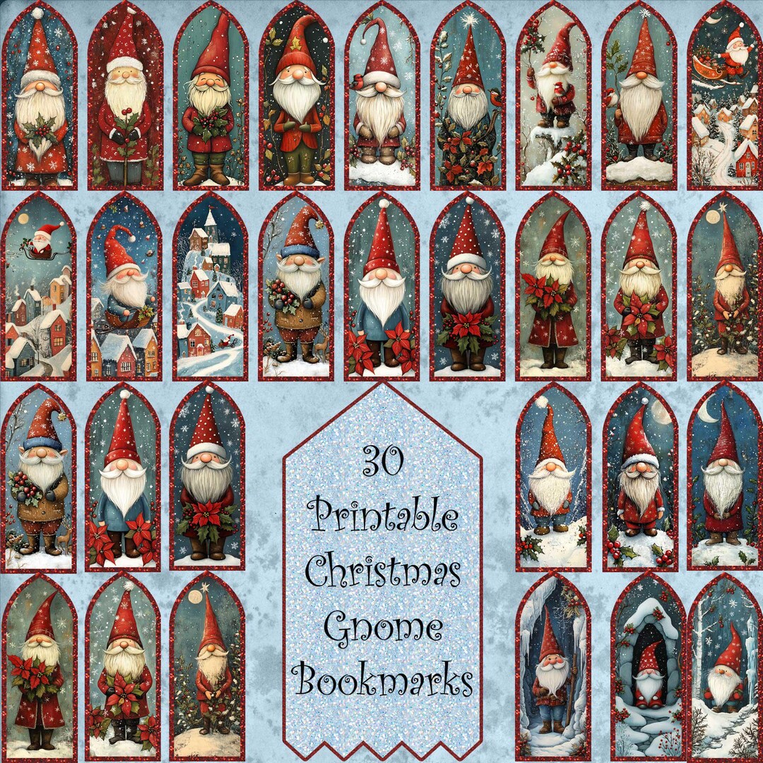 30 Printable Christmas Gnomes Bookmarks to Download, Digital Downloads ...